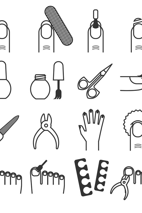 Nail care, manicure and cutter, spa vector icons