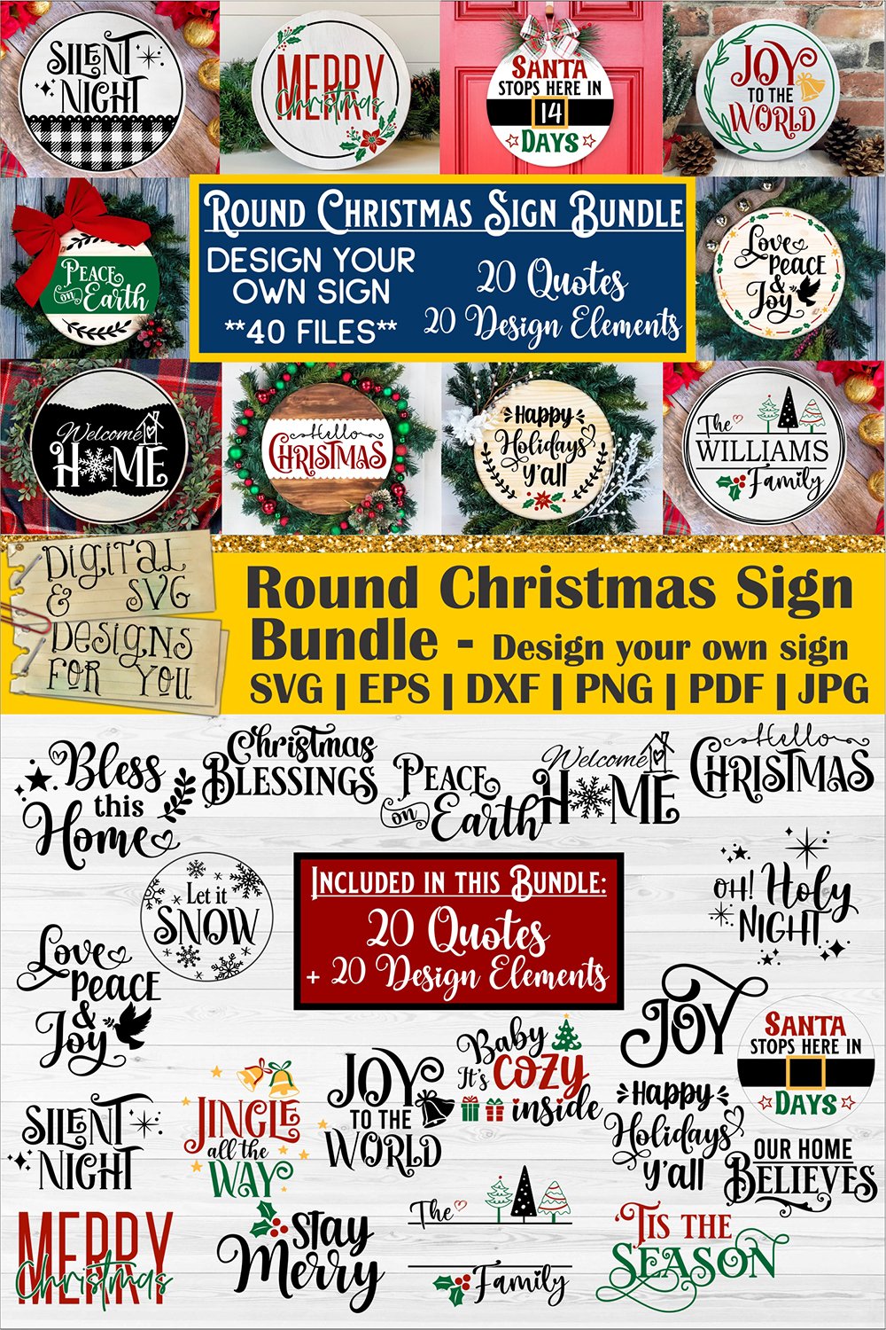 Round Christmas Sign Bundle, Round Wood Sign Bundle