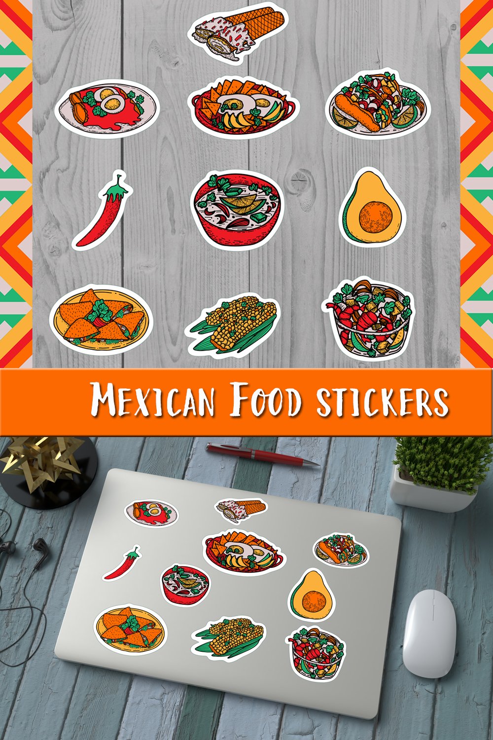 Vector & PNG mexican food stickers. Doodles tacos, burritos