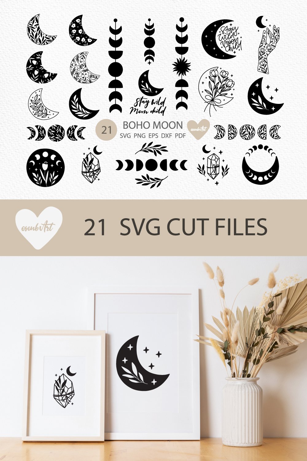 Boho Moon SVG Bundle, Celestial SVG - 21 Designs (1867952) | SVGs ...