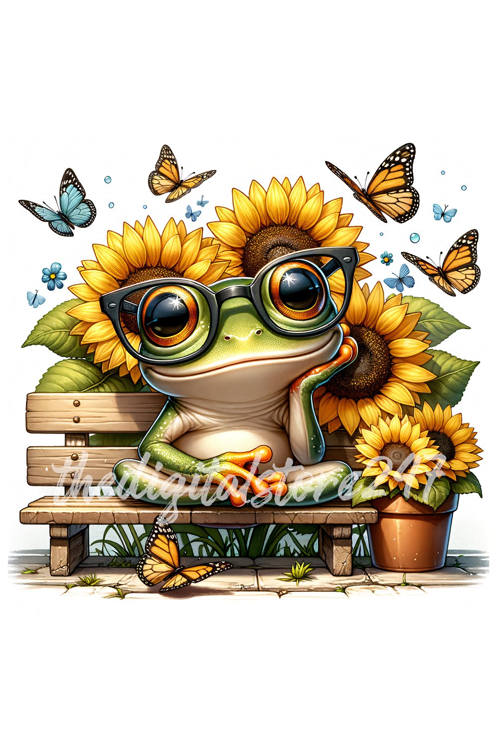 Cute Frog with Sunflowers JPG File (3551430)