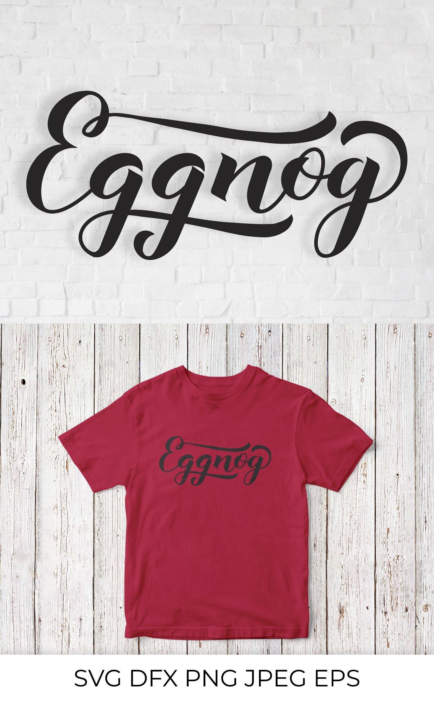 Eggnog calligraphy hand lettering. Christmas drink SVG