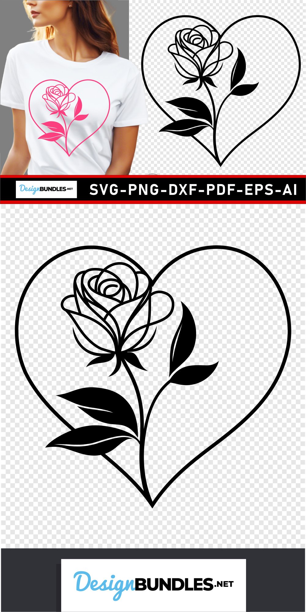 Heart Rose SVG, Valentines Day SVG, Wedding SVG Design