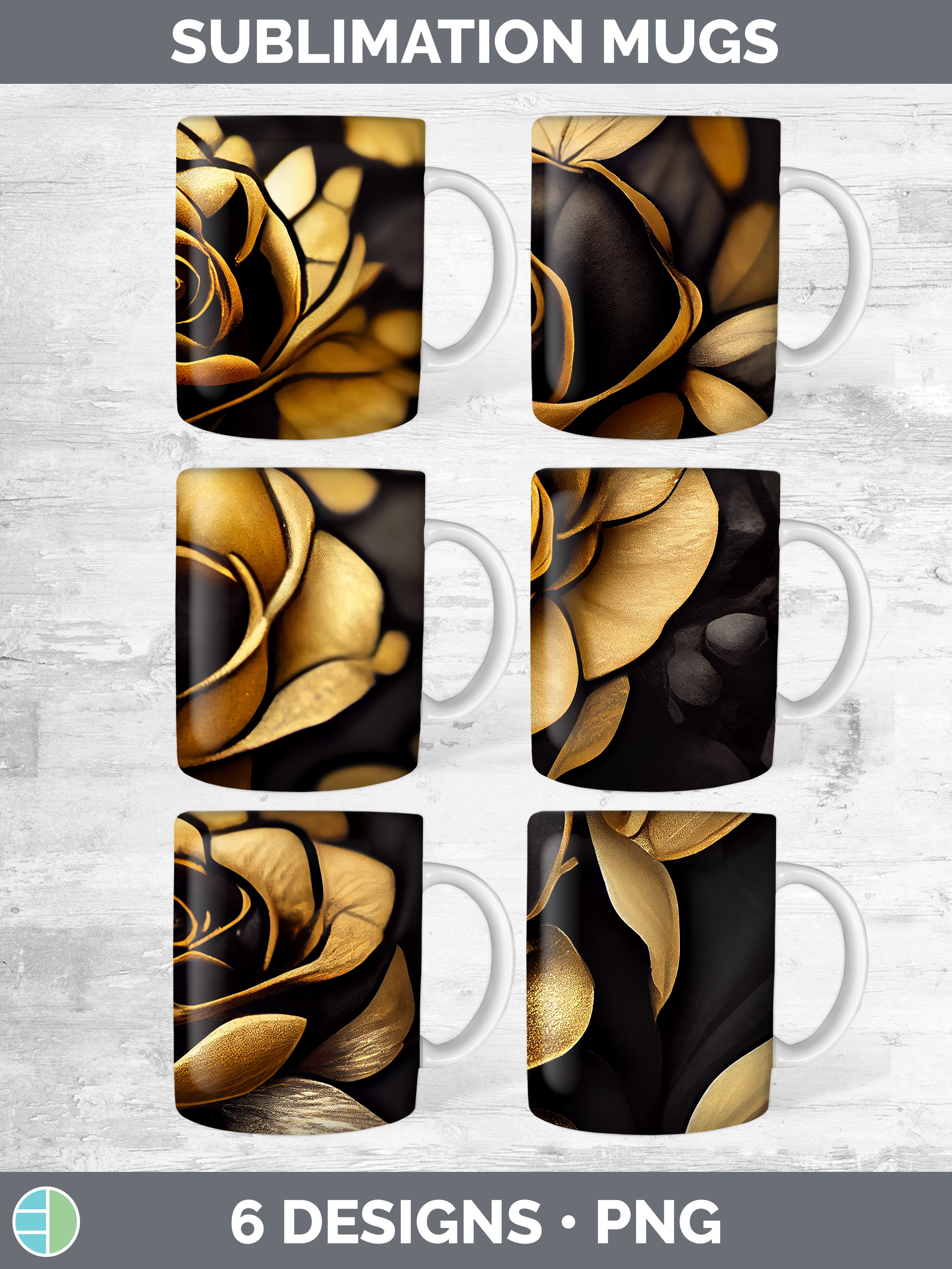 Black and Gold Rose Mug Sublimation