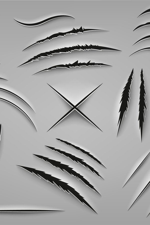 Realistic claw scratch. Paper cut and scratch animal claw, r