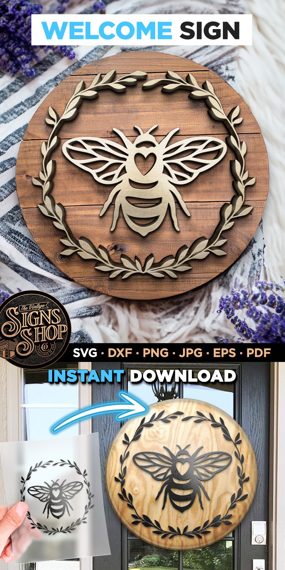 Honey Bee and sunflower SVG Spring Round Signs