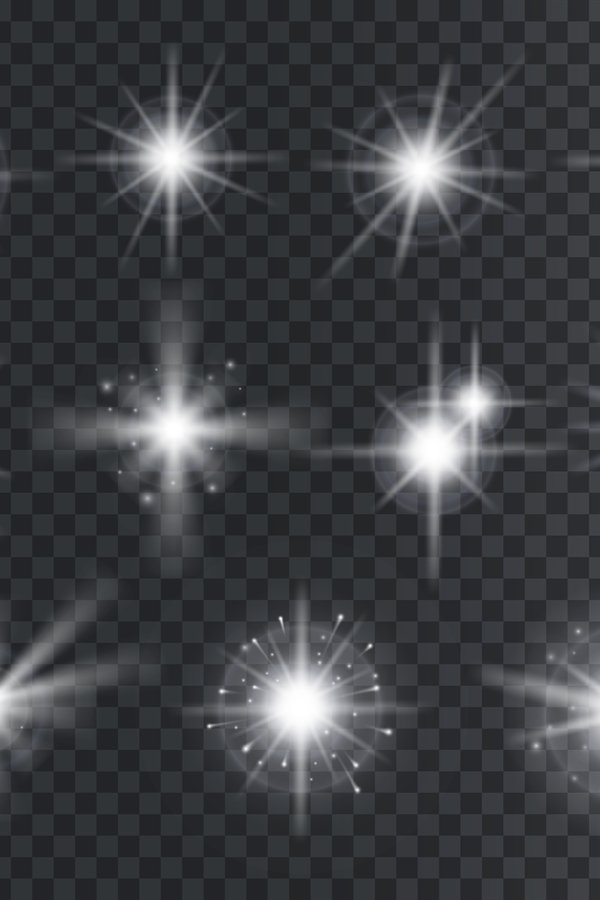 Light effect. White star sparks, bright flare with rays. Mag