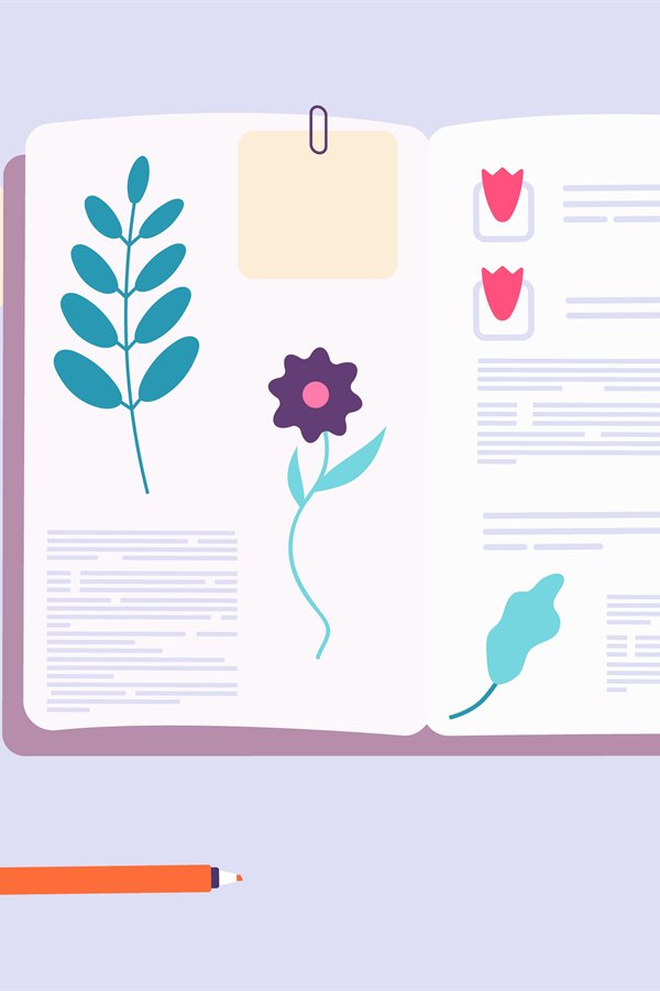 Diary writing. Person drawing in sketchbook. Top view hands