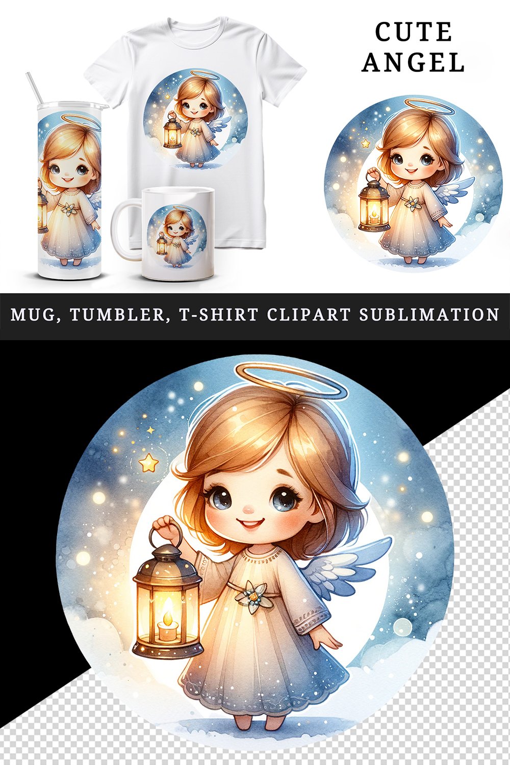 Cute angel tumbler mug wrap clipart sublimation design png