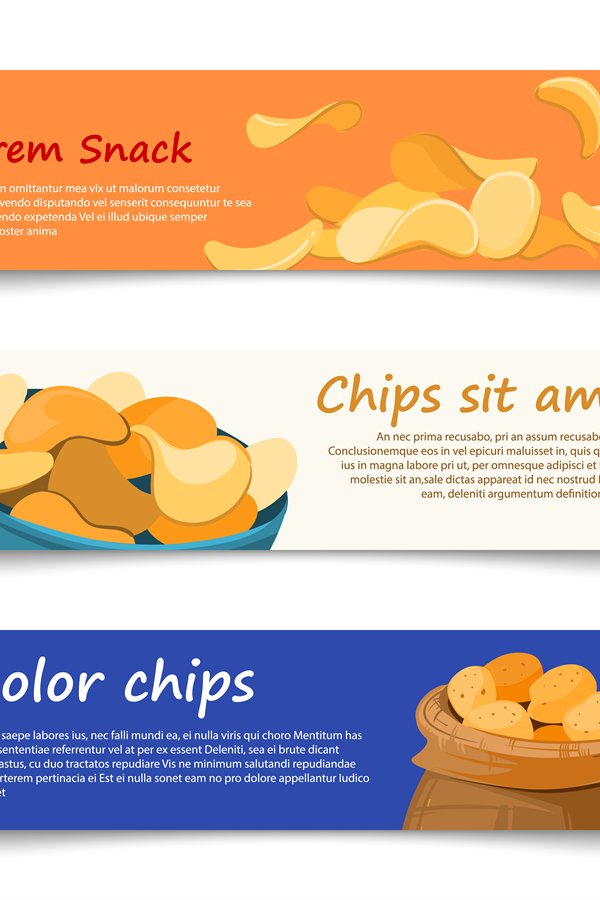 Snack banners template with potato chips