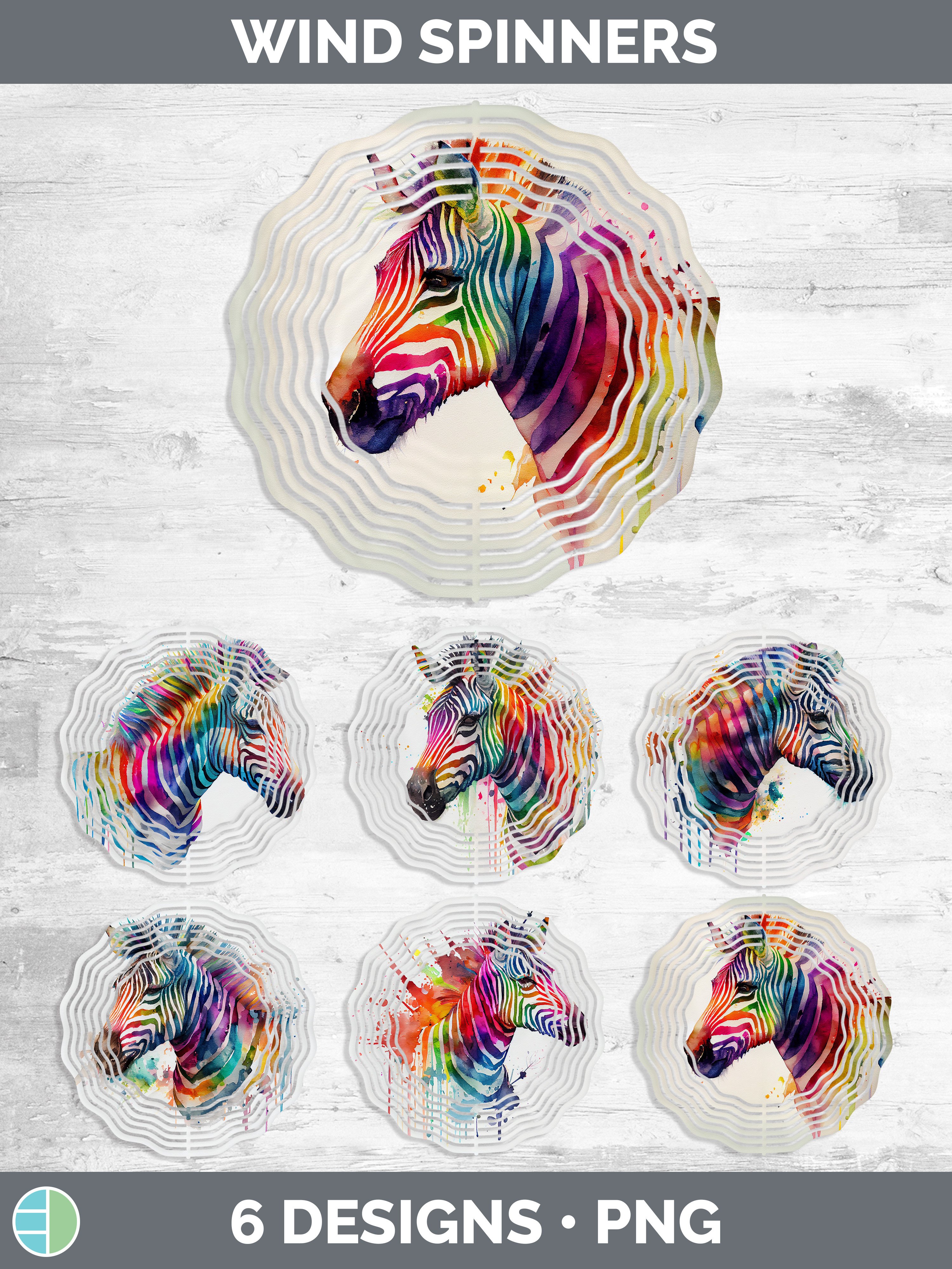 Rainbow Zebra Wind Spinner | Sublimation Designs Bundle