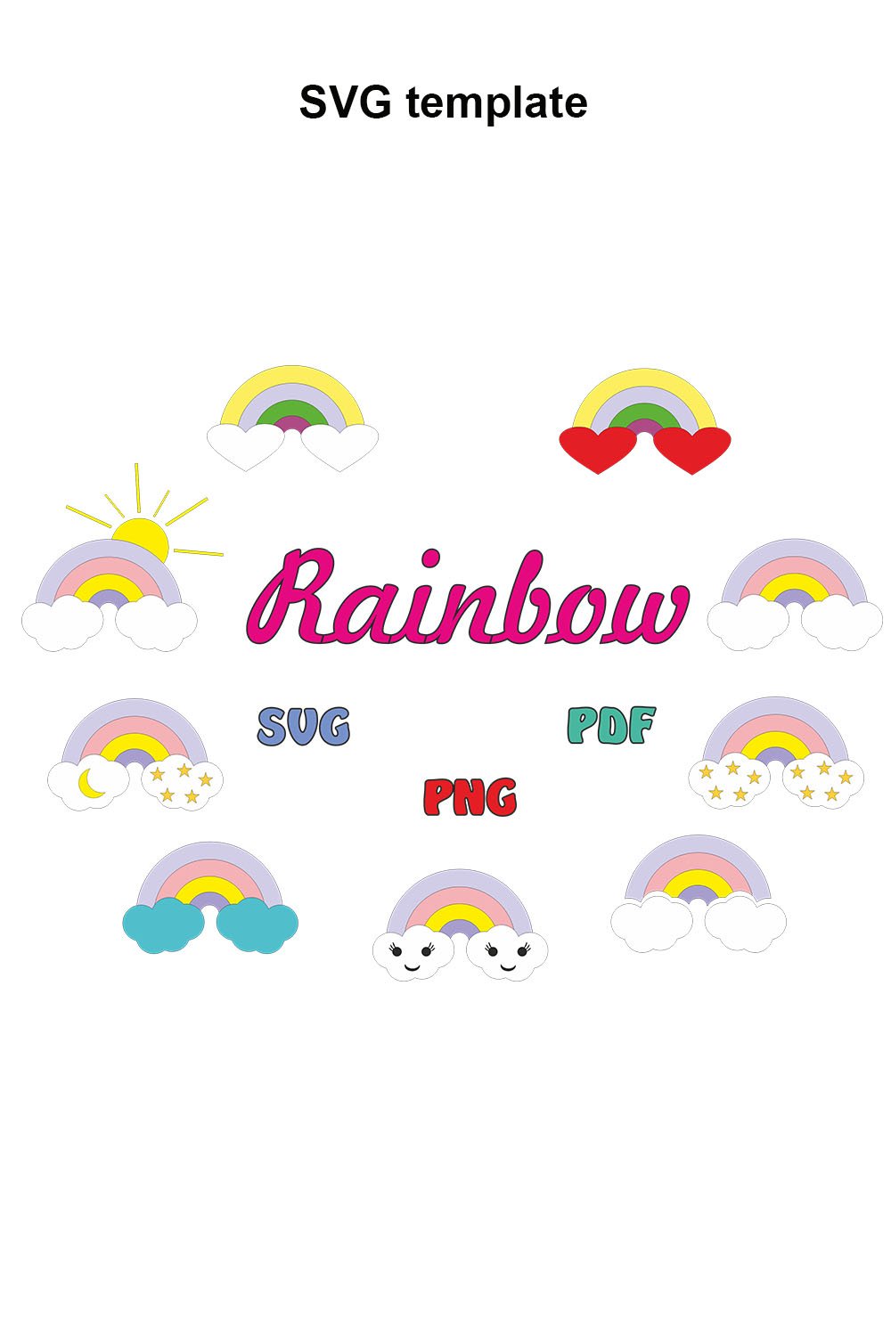 Bundle Rainbow, Clouds SVG File for Cricut.
