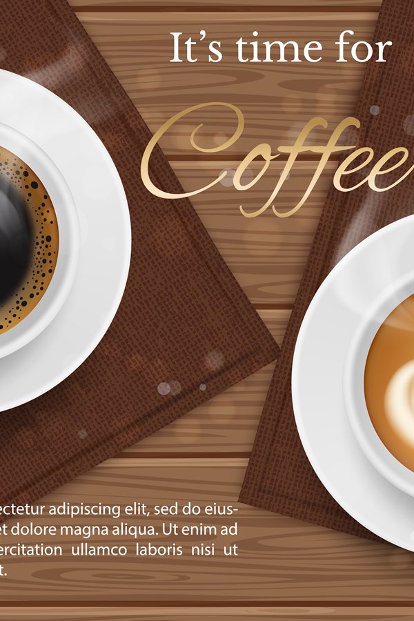 Coffee for two - vector realilstic coffee cup top view and p