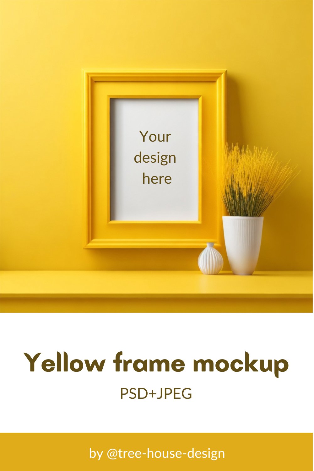 Yellow Frame Mockup with flowers in vase