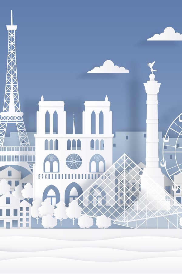 Paris paper landmark. Eiffel tower french monument, travel c