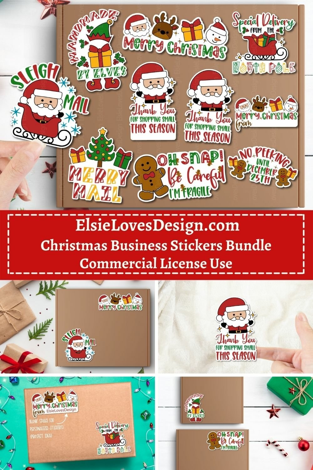 Printable Thank You Business Christmas PNG Stickers Bundle