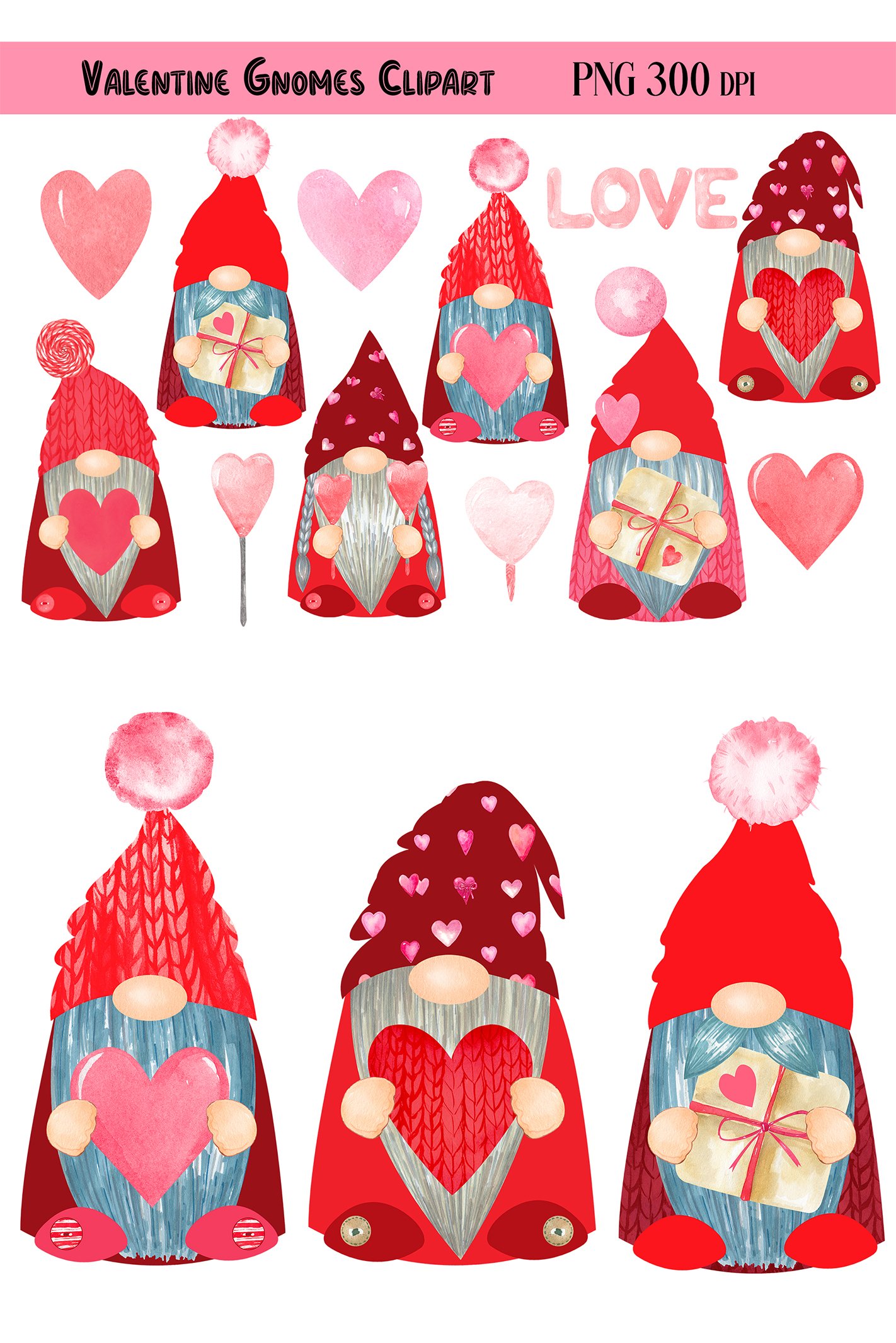 Valentine gnomes clipart (1717865)