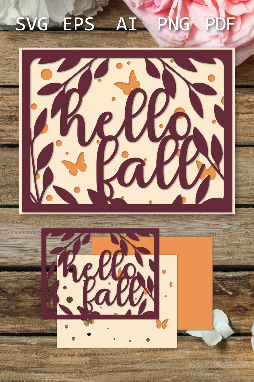 Hello Fall card SVG, Layered papercut 3D Shadow box Autumn
