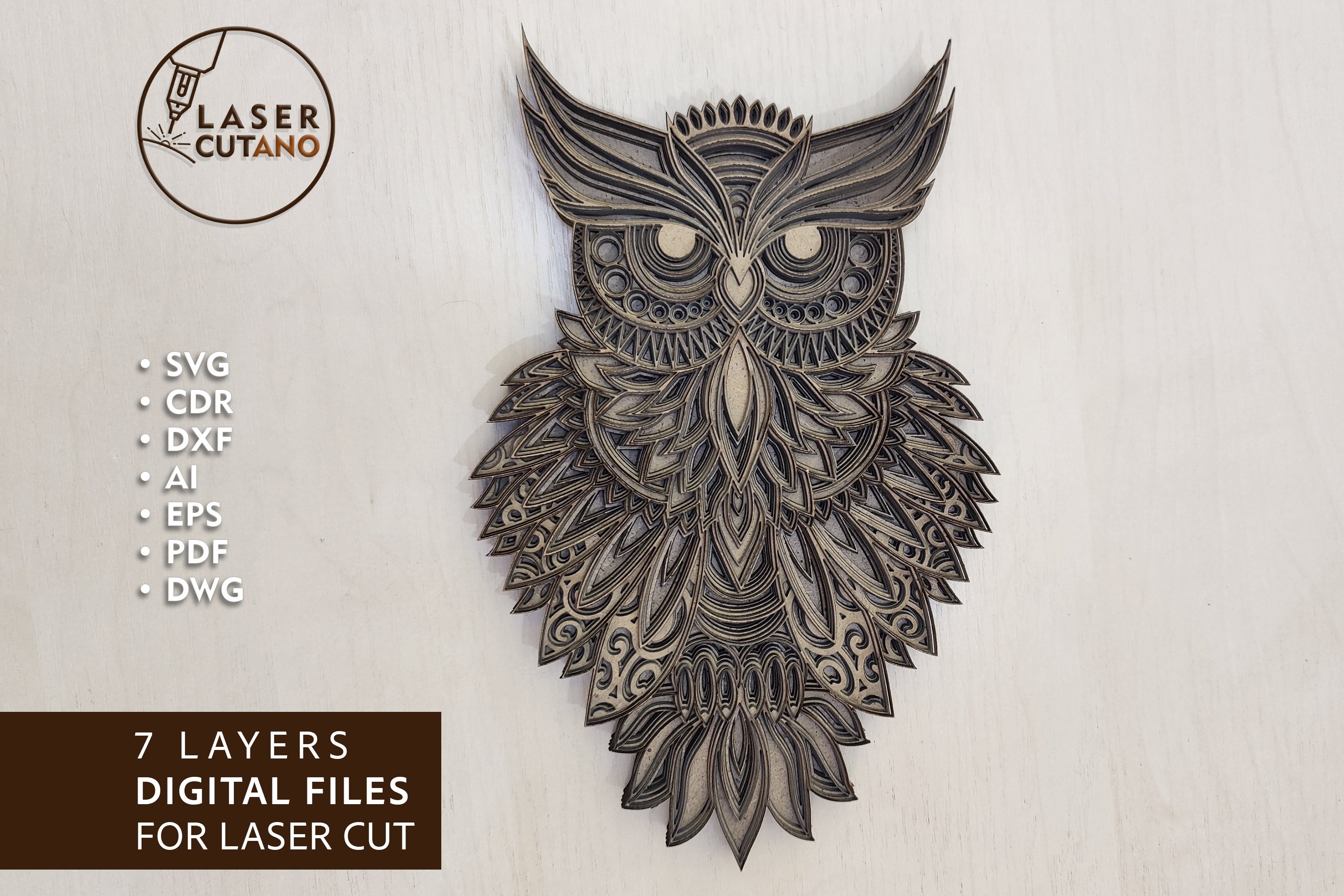Multilayer Cut File OWL for Laser Cut, Cricut, CNC Machines