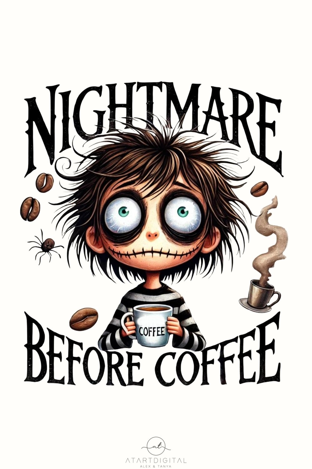 Nightmare Before Coffee PNG, Watercolor Designs
