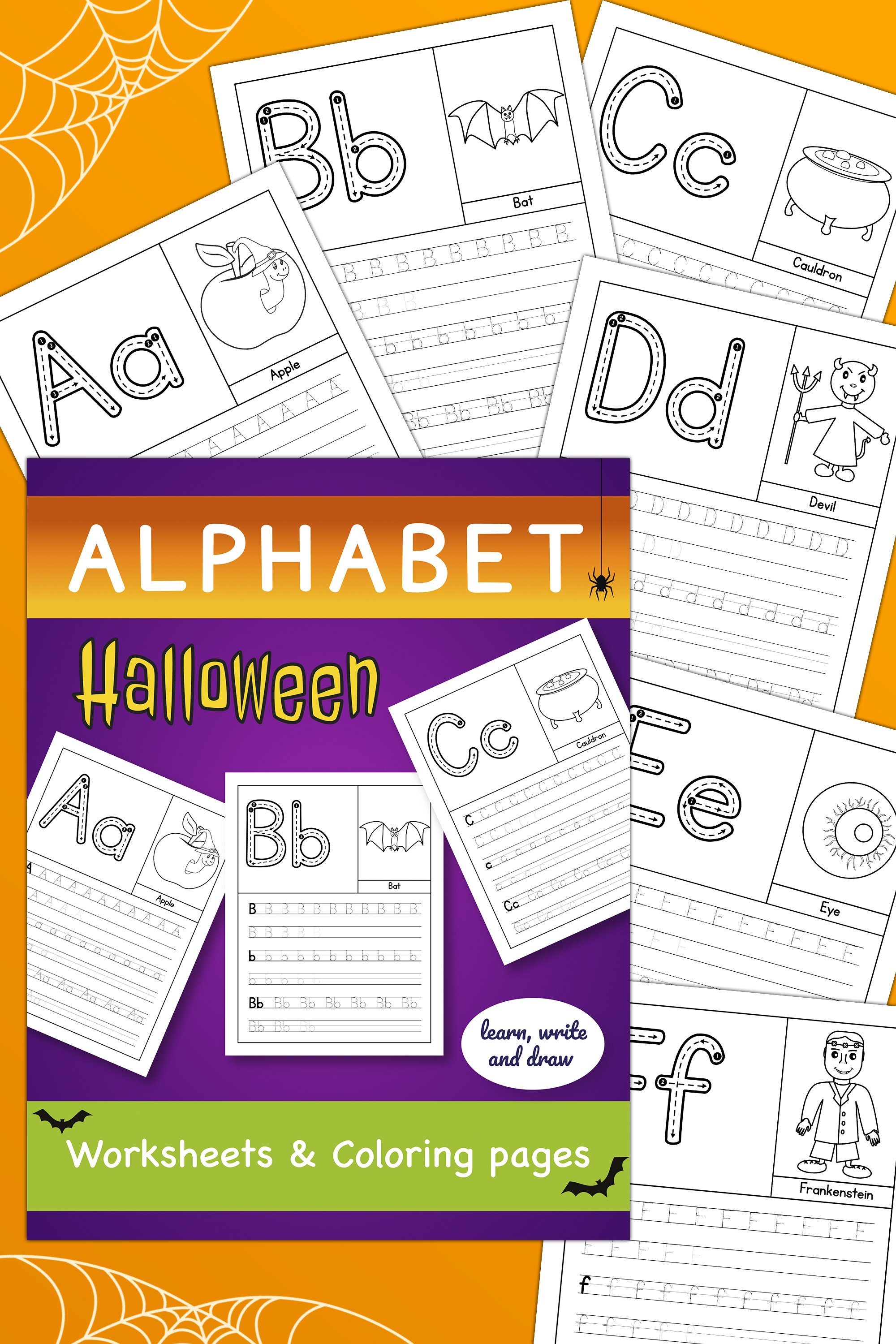 Halloween Alphabet A to Z Worksheets & Coloring pages/book