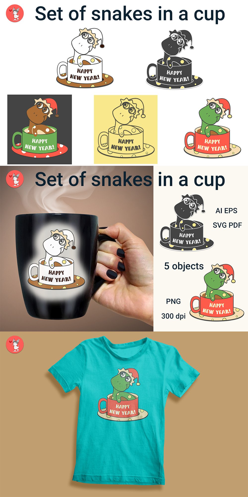 Set of snakes in a cup