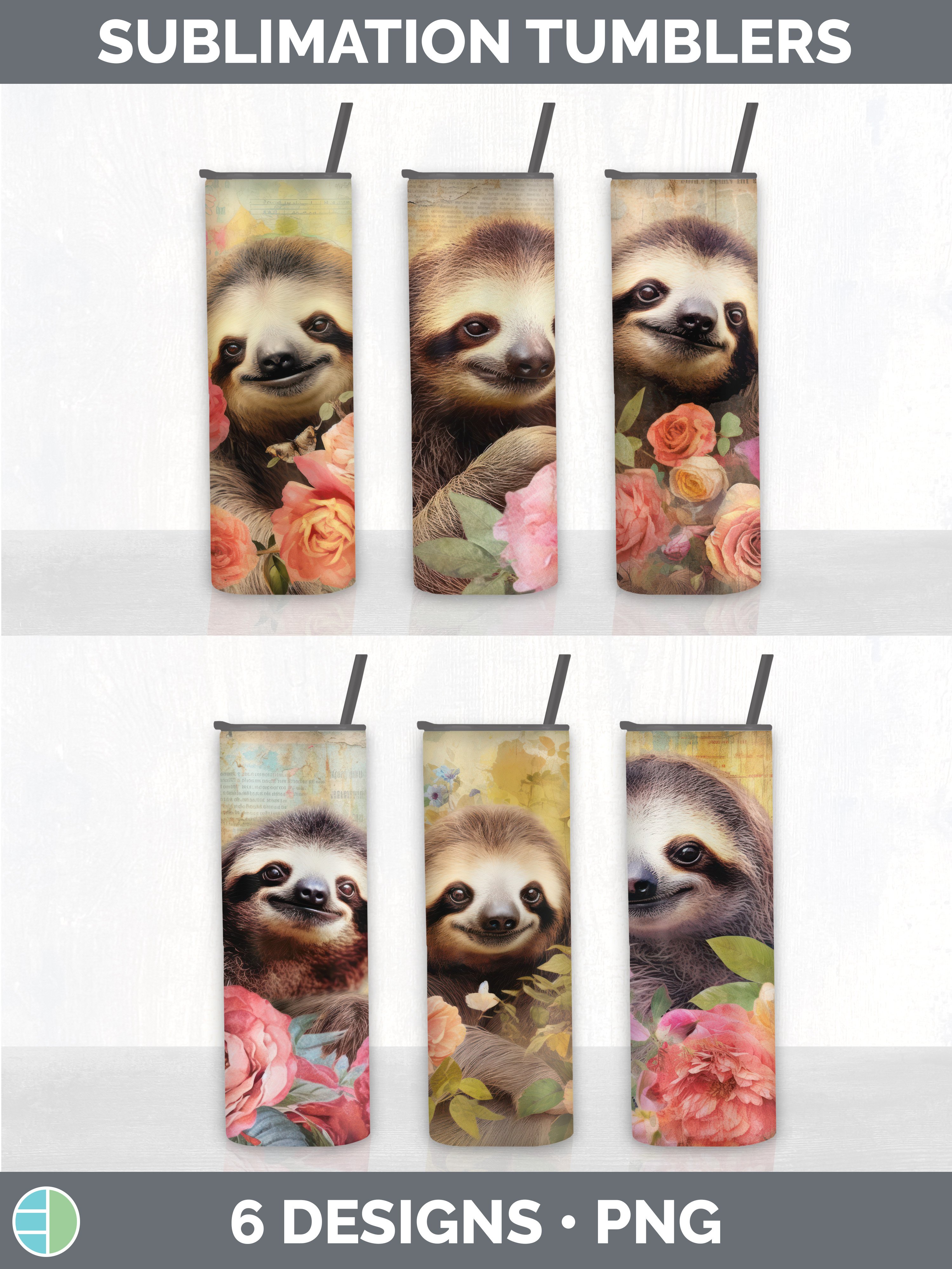 Vintage Sloth Tumbler | Sublimation 20 oz Skinny Tumbler Des