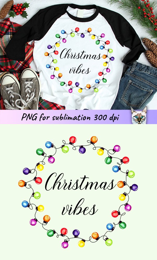 Christmas lights sublimation design, Christmas vibes