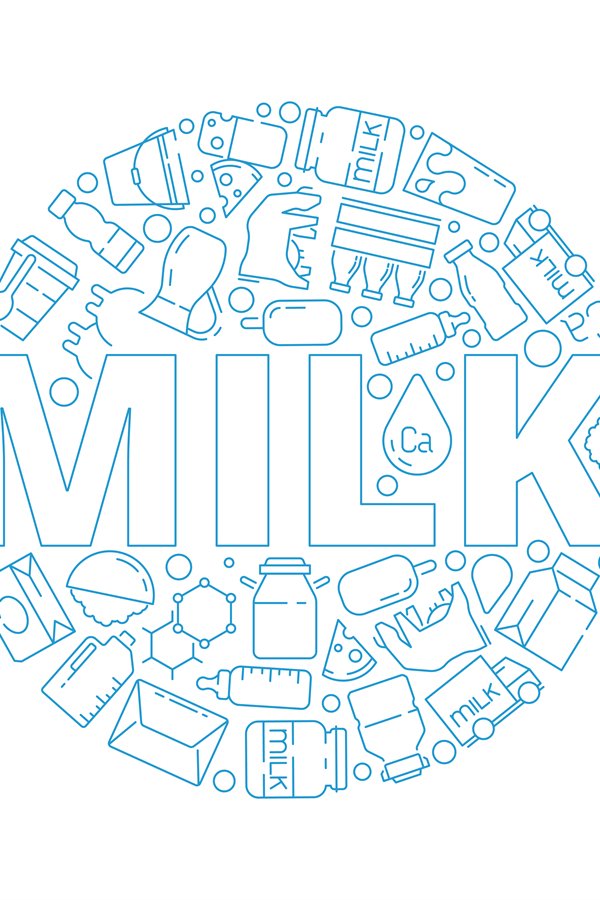 Milk icons. Circle shape with symbols of dairy farm food yog
