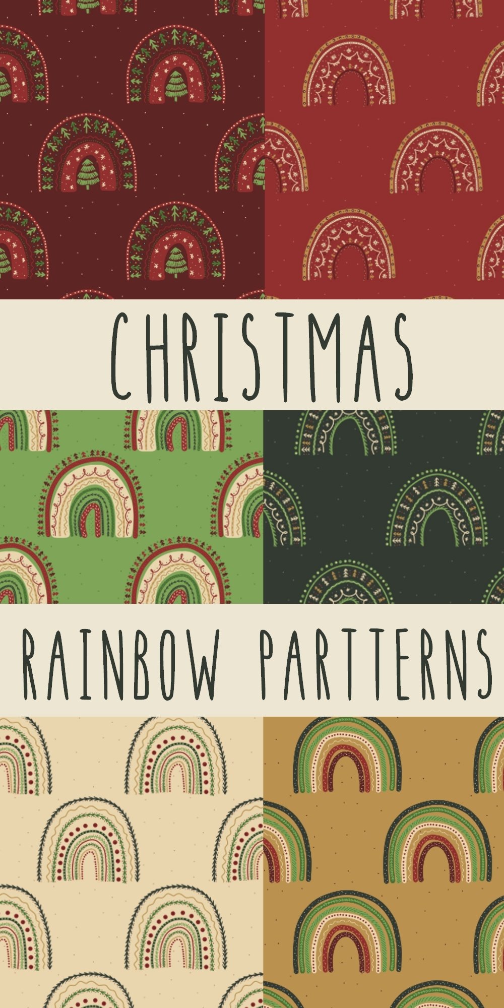 Christmas rainbows seamless patterns bundle - 10 patterns