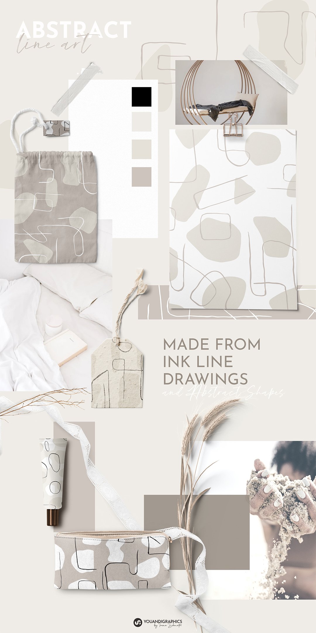 Abstract line Bohemian Digital Papers, Earthy Neutral tones