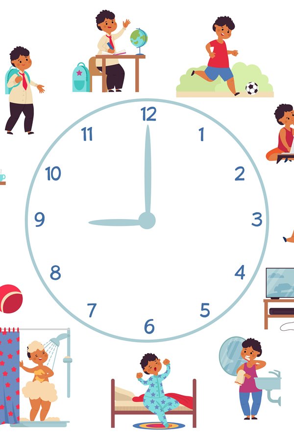 Boy daily schedule. Activity young children, morning wash hy