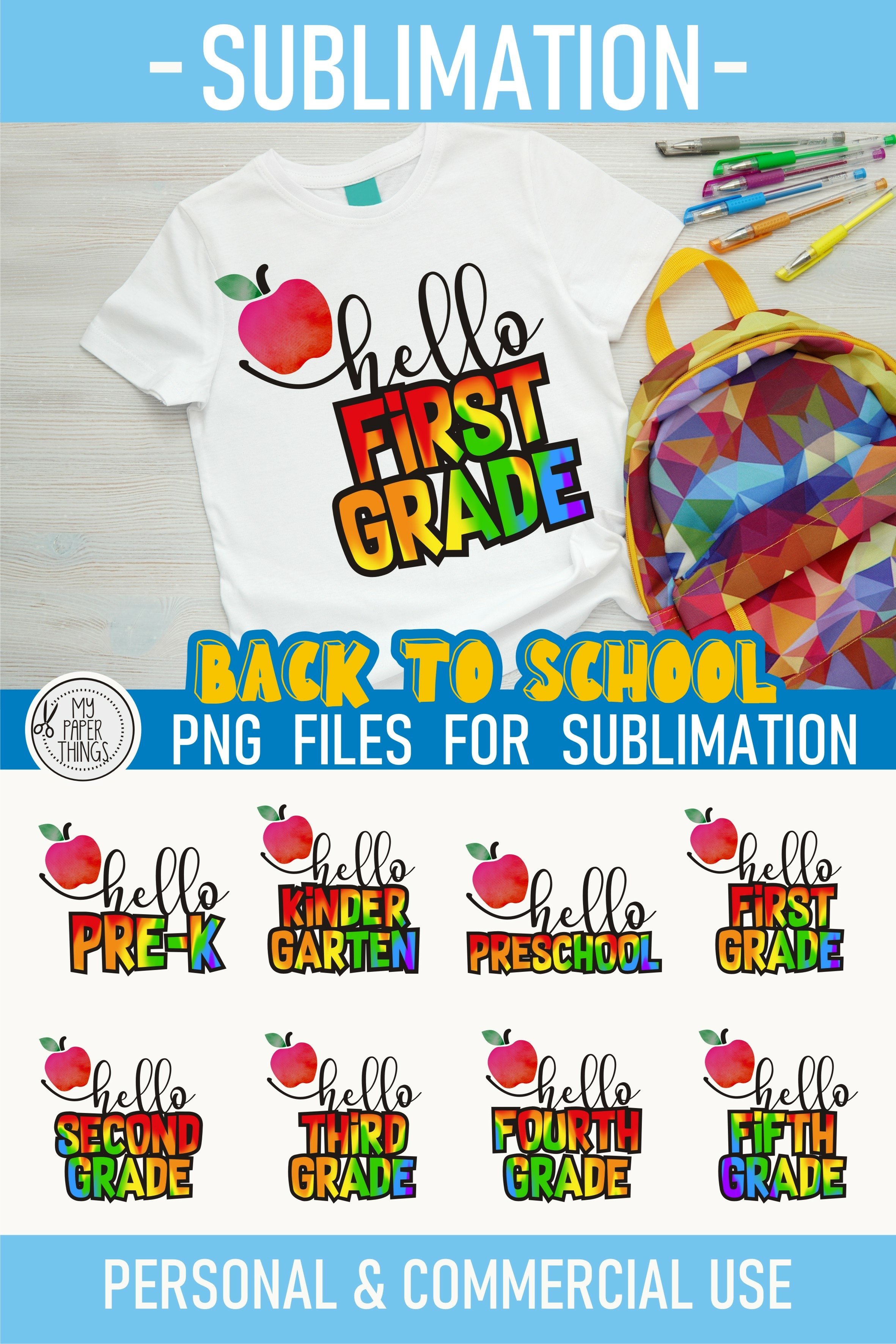 Hello School sublimation png bundle