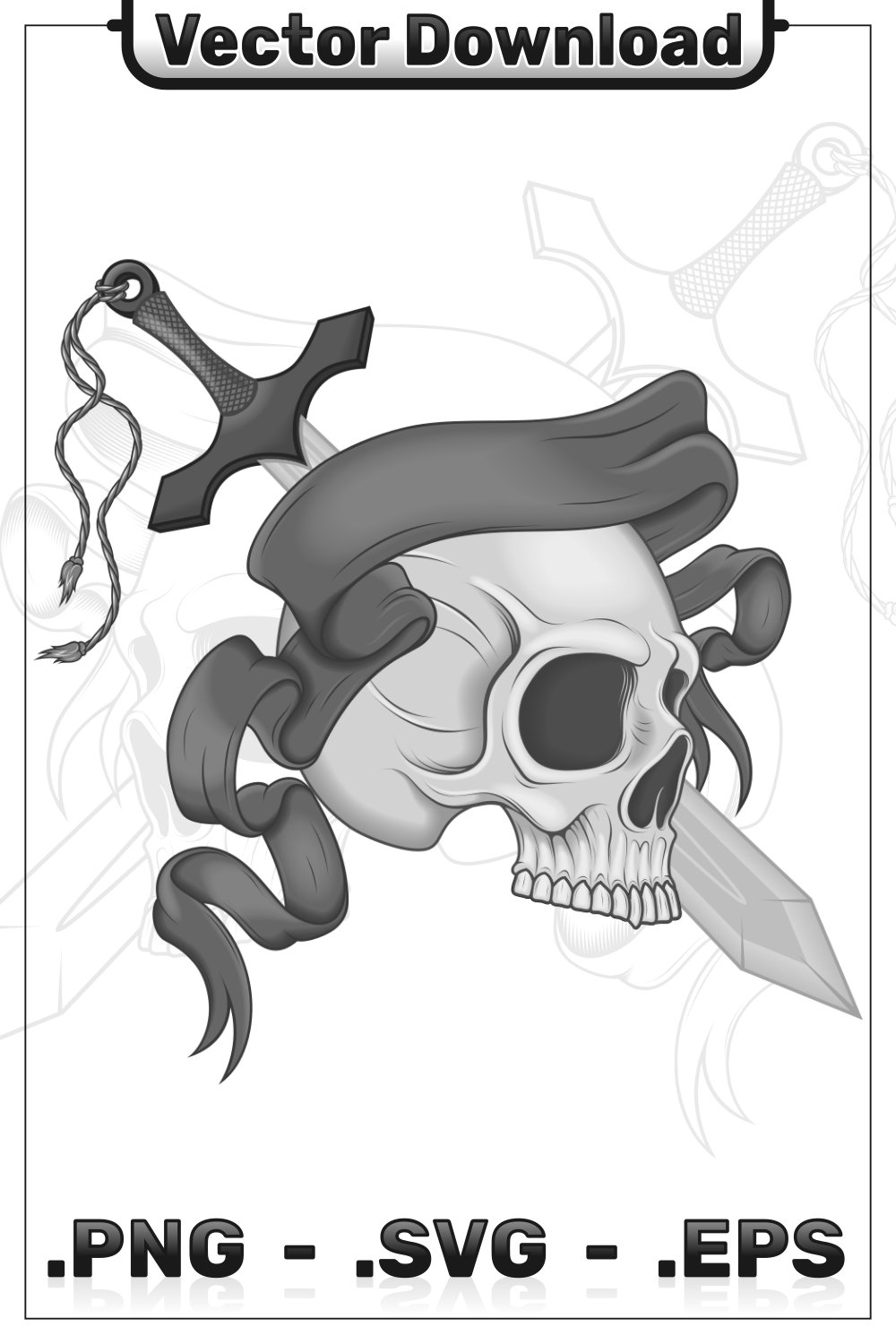 Vector Design Of Skull With Sword And Ribbon
