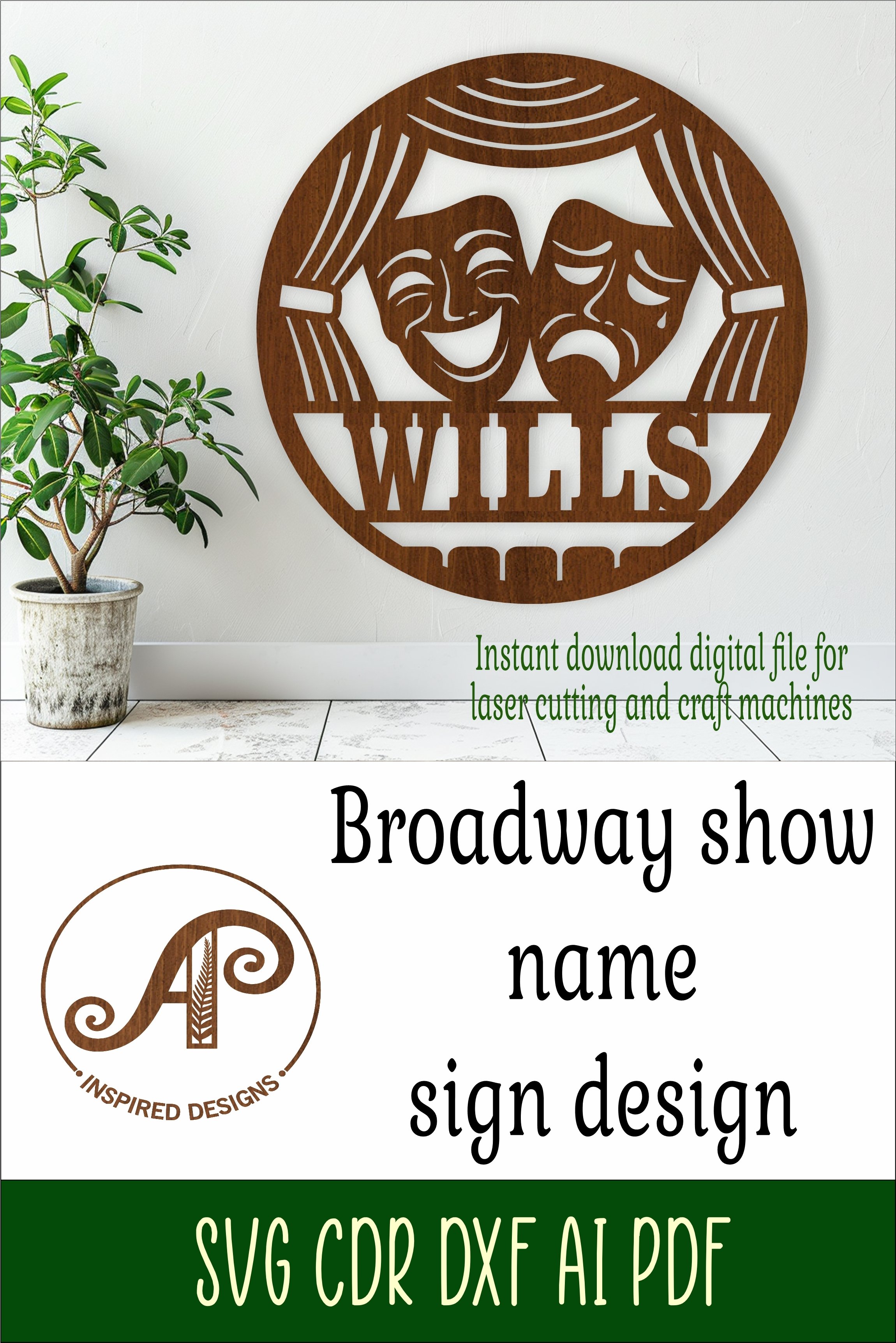 Broadway theatre arts theme name sign svg laser