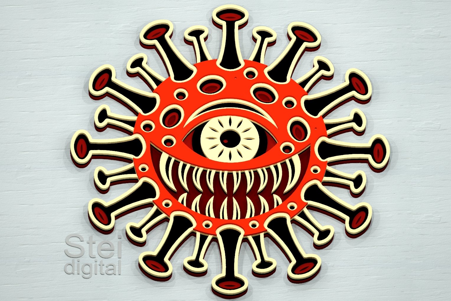 3d Virus evil SVG, DXF files, 3d Covid, layered Corona svg.
