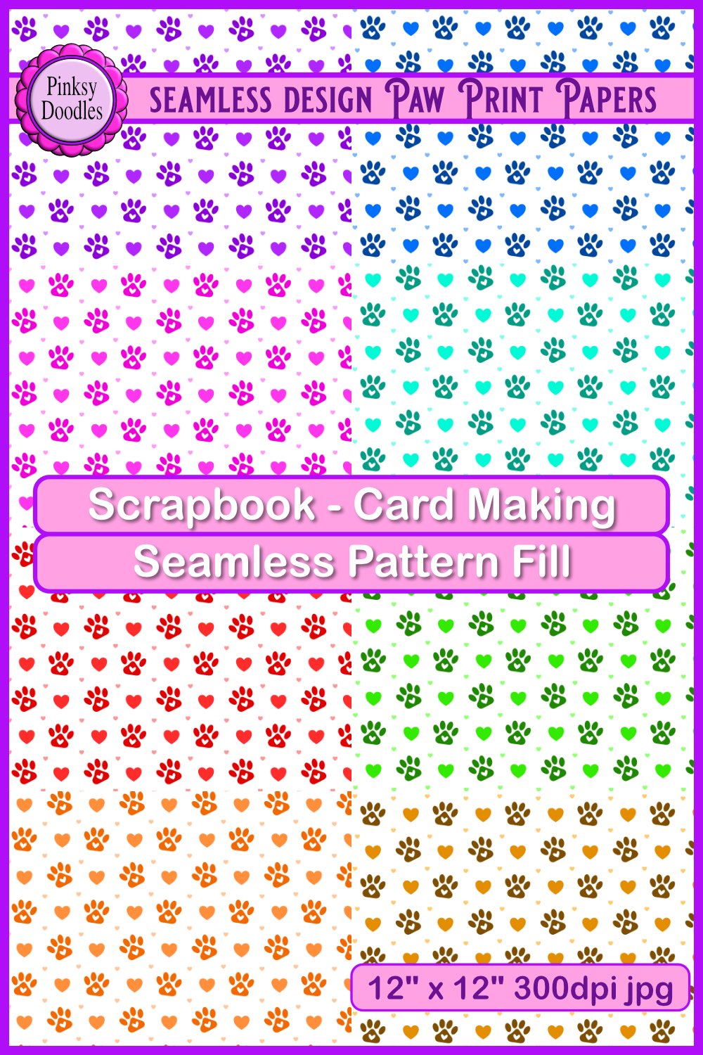 Paw print digital paper pack for scrapbooking & card making