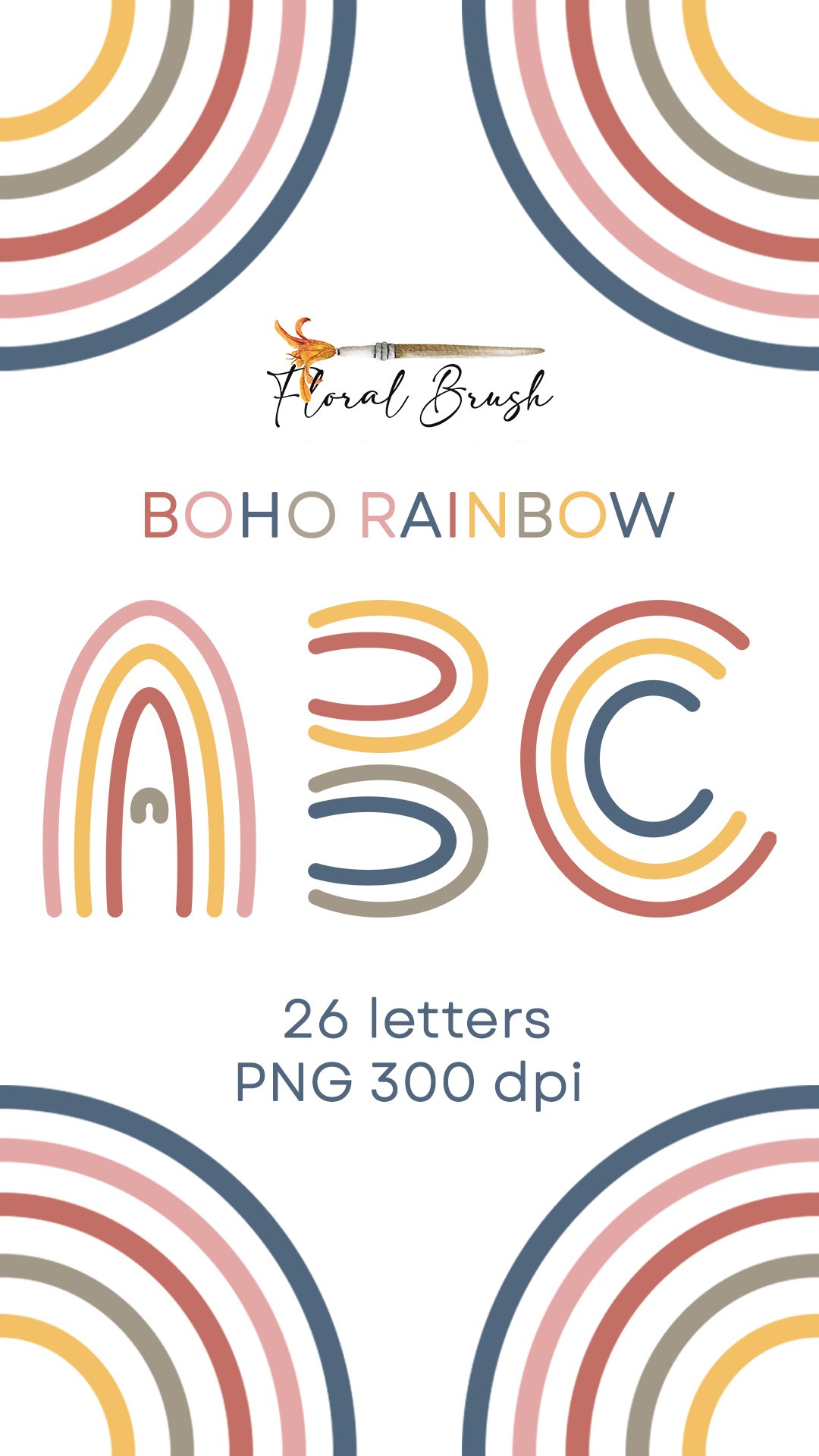 Boho Rainbow ABC, Rainbow Alphabet, Boho letters clipart