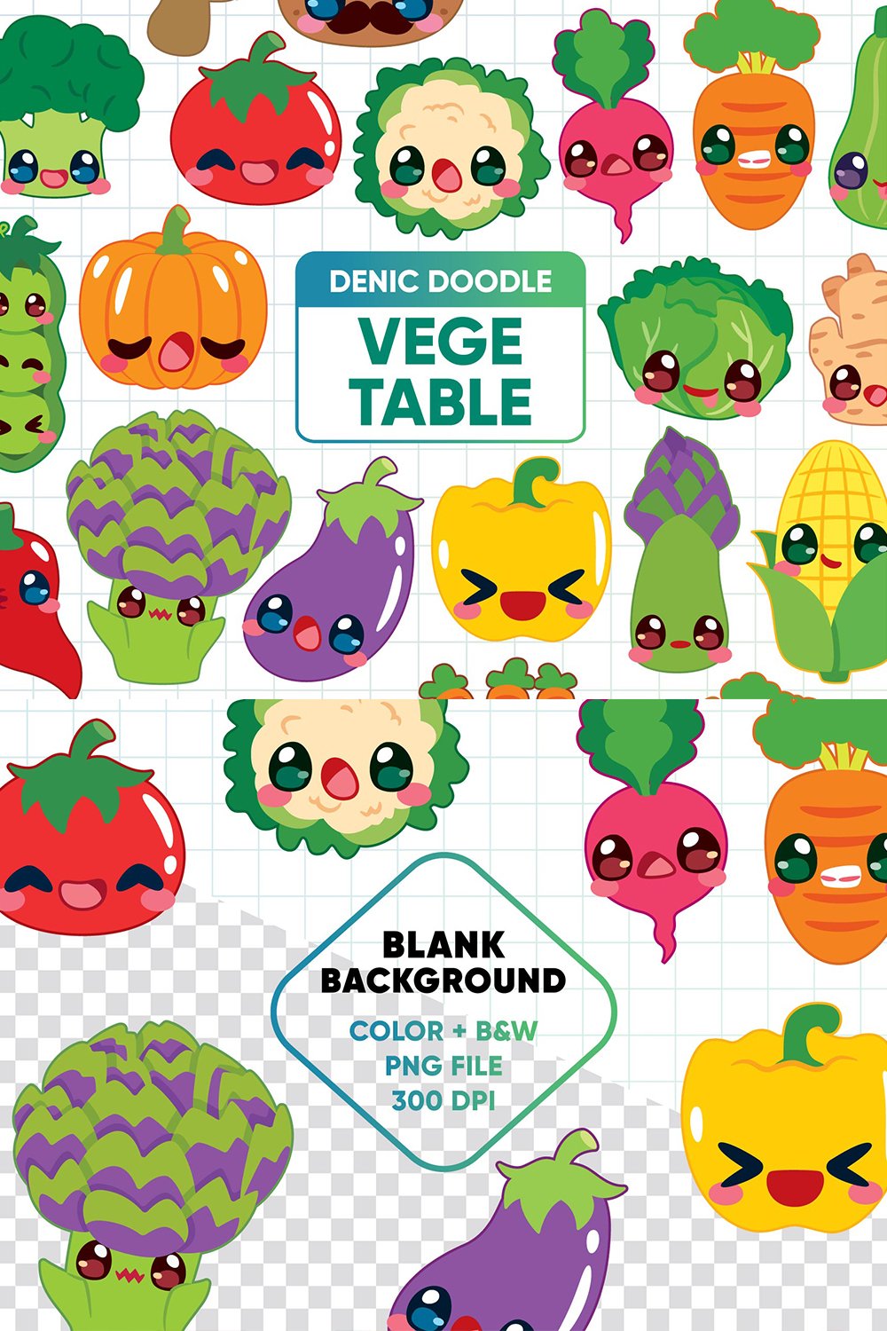 Cute Vegetable Clipart - Adorable Whimsical Food Illustratio