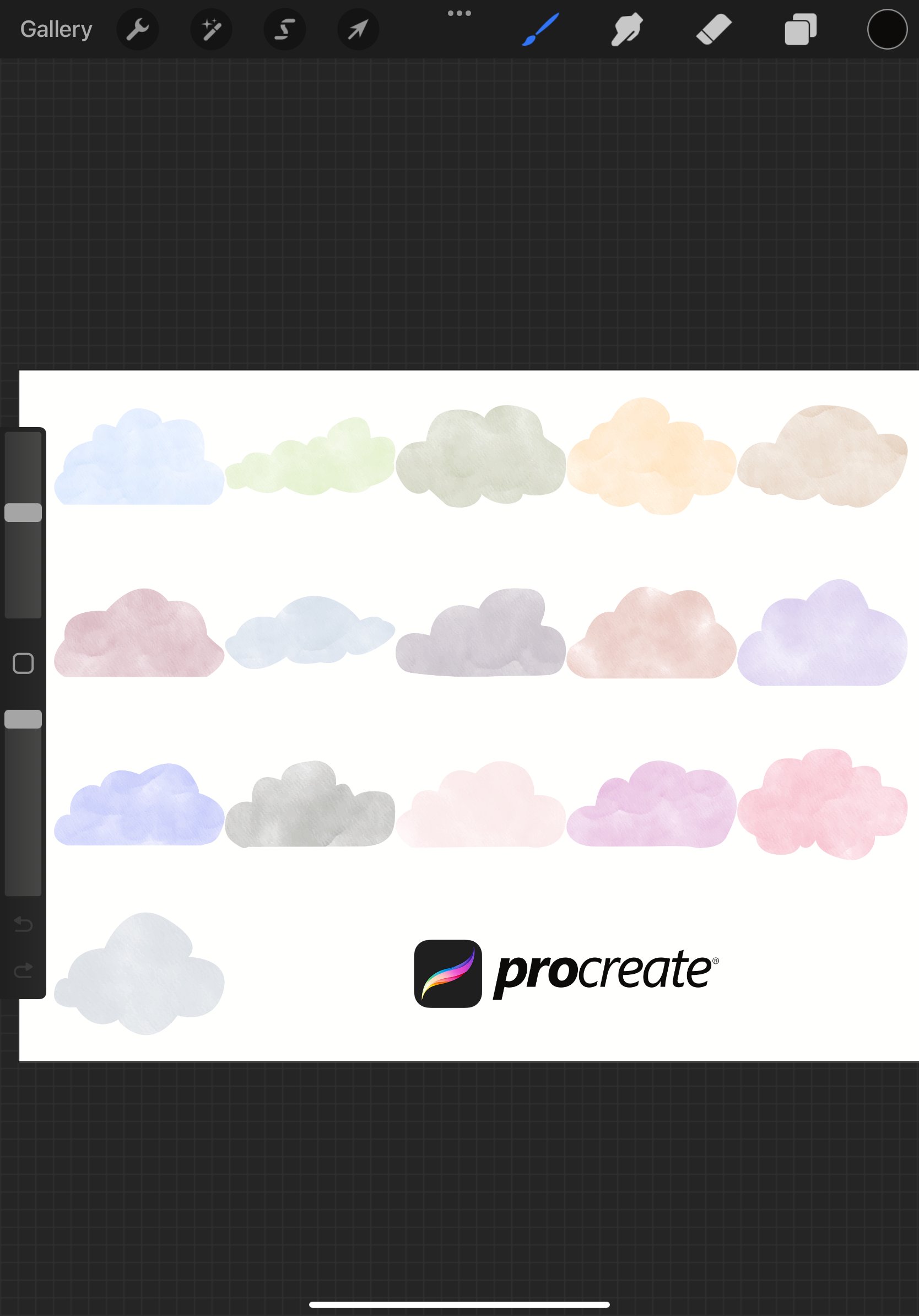 Watercolour Clouds Set 1 Procreate Brush Stamps, 16 Clouds