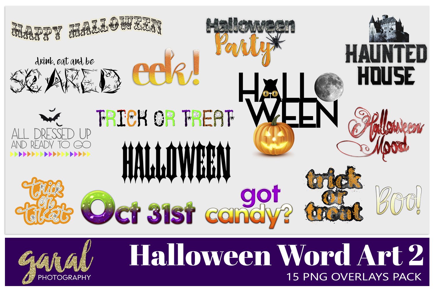 15 HALLOWEEN WORDART 2, PNG Overlays