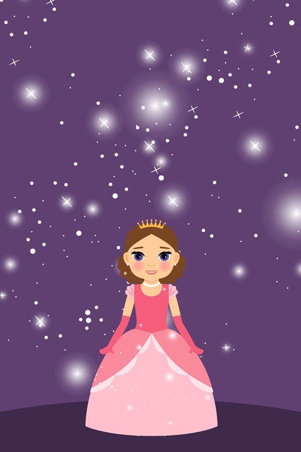 Beautiful cartoon princess on violet background