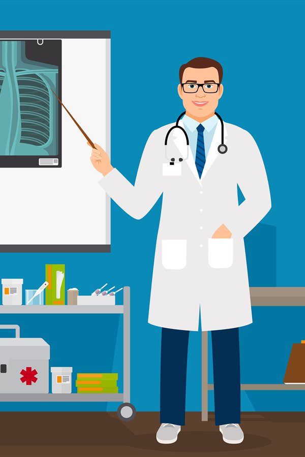 Medical professor checking lungs x-ray film