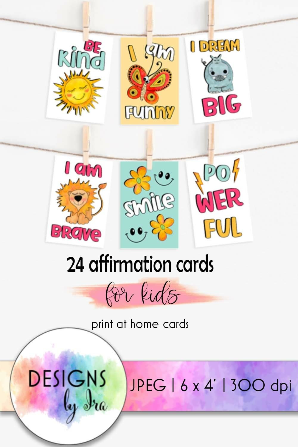 24 Affirmation Cards For Kids, Positive Affirmation Cards