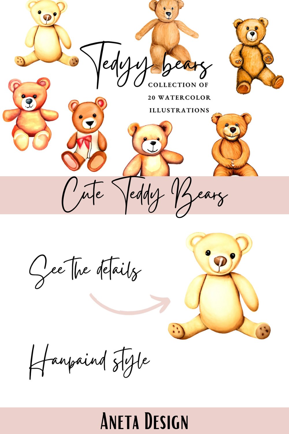Watercolor cute teddy bears, Watercolor teddy bears clipart
