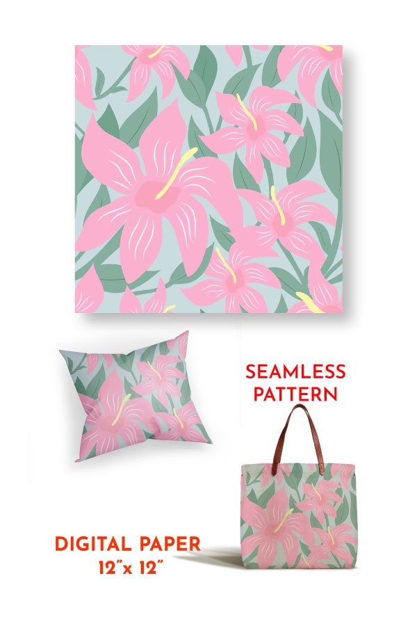 Digital paper hibiscus flowers , seamless pattern (812929)