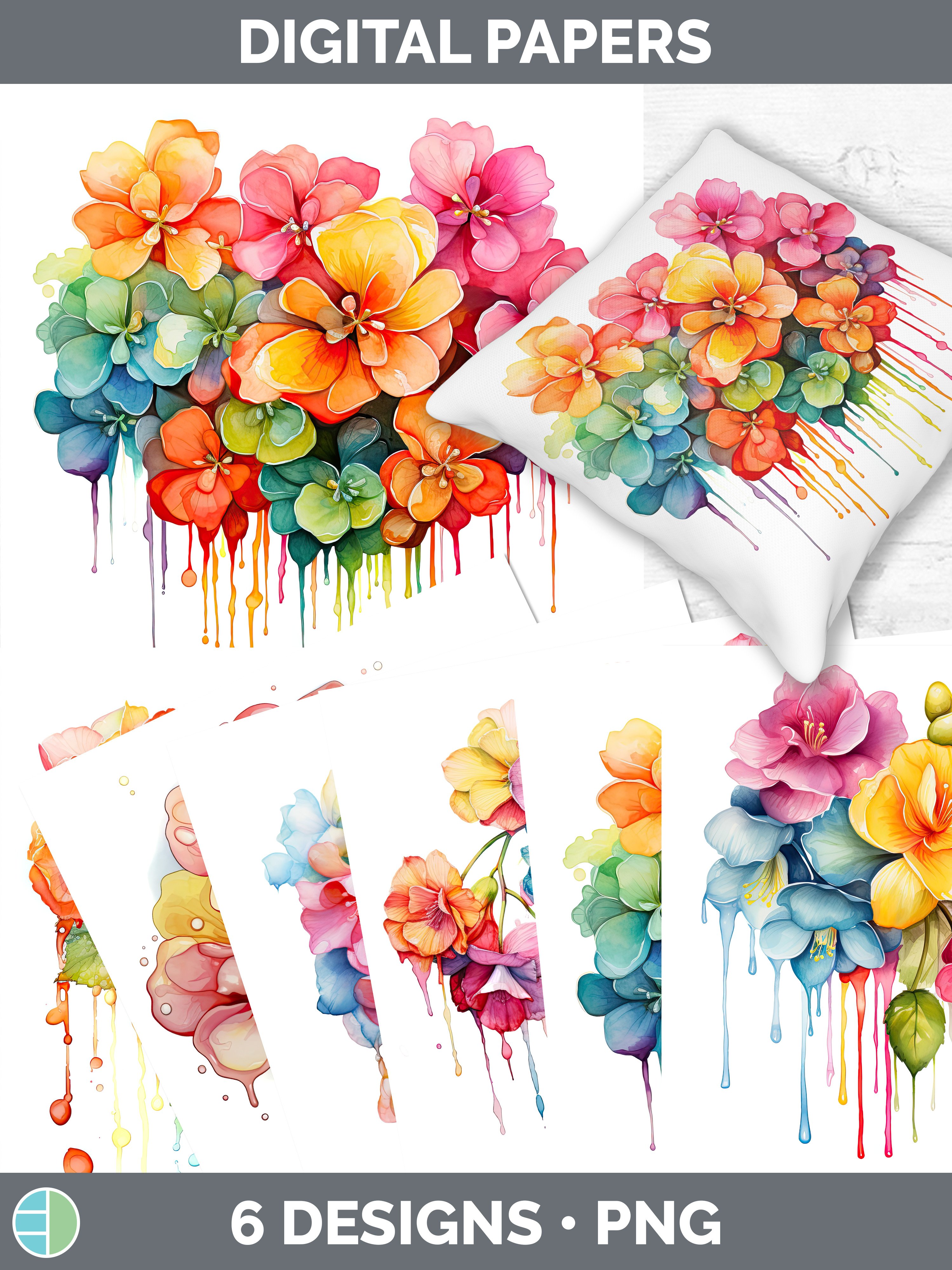 Splat Rainbow Begonia Flowers Paper Backgrounds | Digital Sc