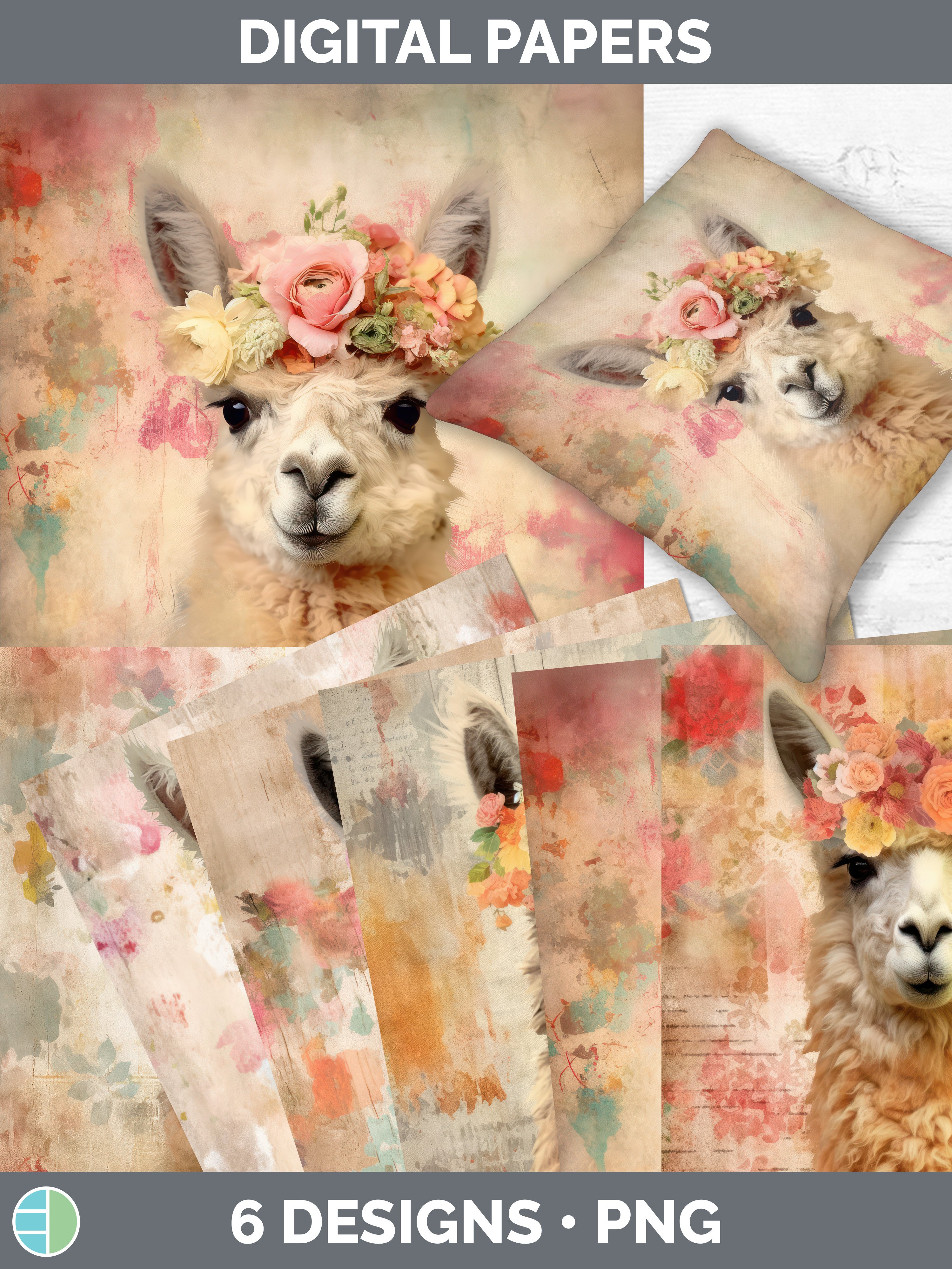 Vintage Alpaca Paper Backgrounds | Digital Scrapbook Papers