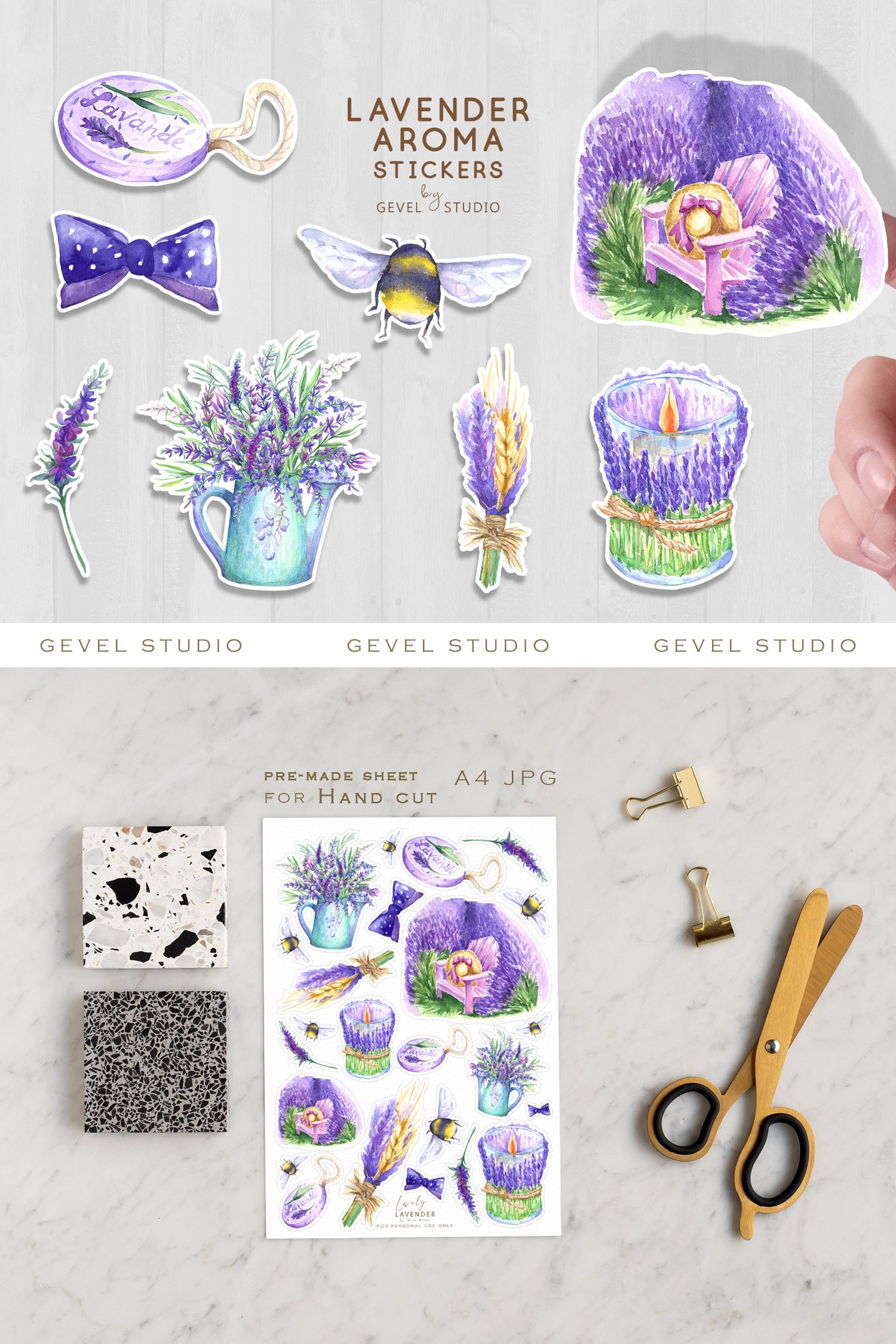 Watercolor lavender stickers | Print and cut stickers