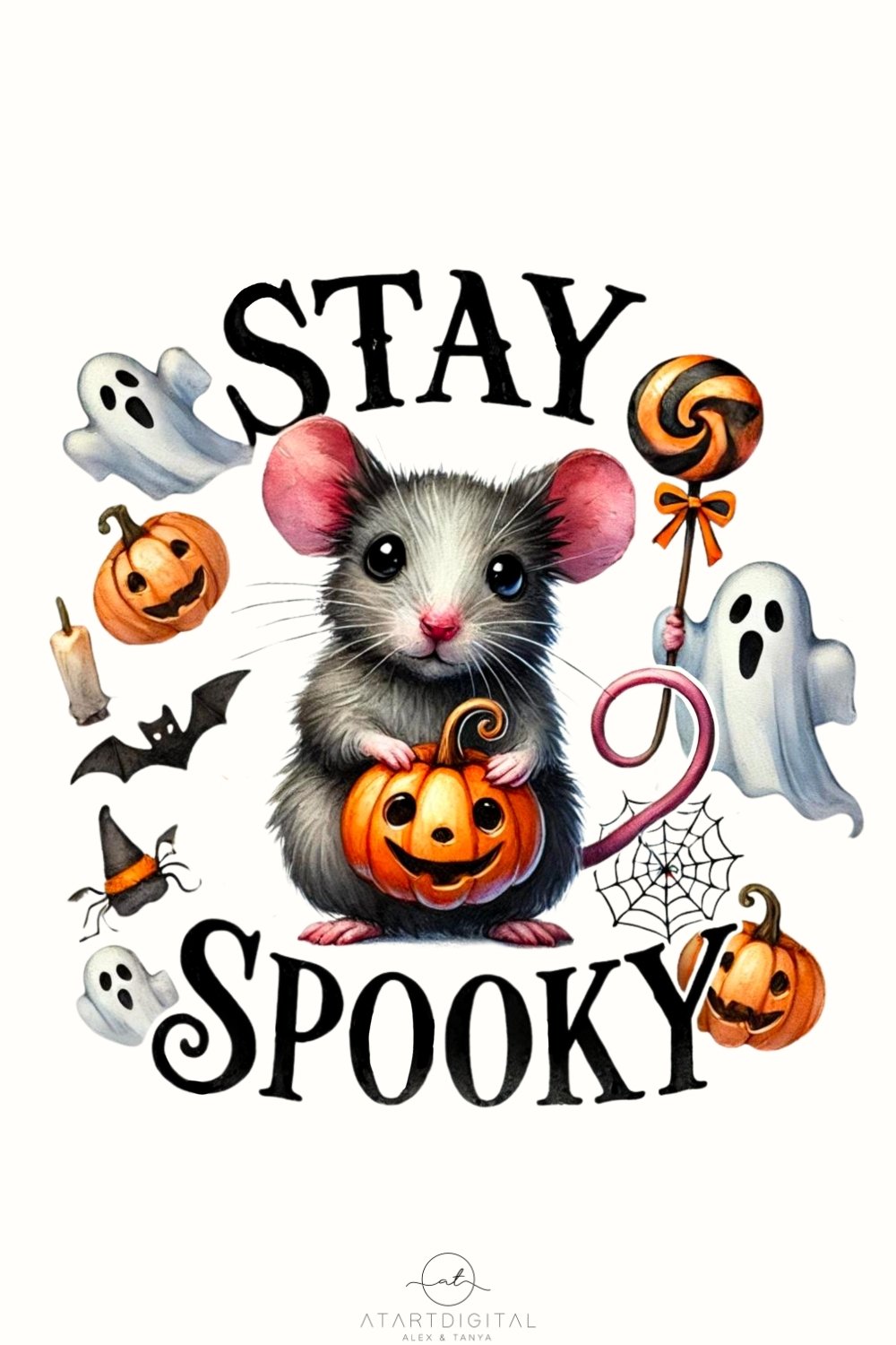 Stay Spooky, Digital Halloween Mouse Print, Design